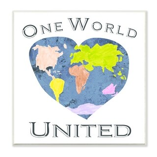 Stupell One World United Phrase Abstract Heart Shaped Globe Wood Wall ...