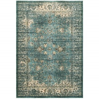 5' x 8' Peacock Blue and Ivory Indoor Area Rug - 3'6" - Bed Bath ...