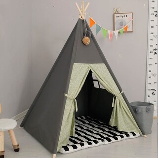 Foldable Dark Tone Grey Play Tents with Carry Case and Stripe Padded ...