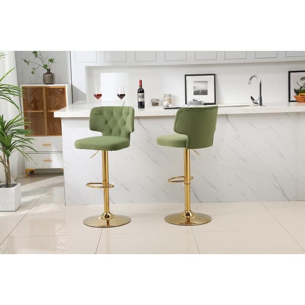 2pcs Green Velvet Swivel Barstools Counter Height Bar Stools Chair ...