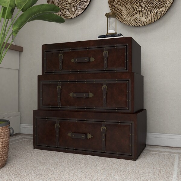 Espresso Faux Leather Traditional Style Chest Trunk 3 drawers On Sale Bed Bath Beyond 12223007