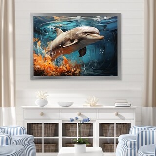 Designart "Dolphin Symphony " Animals Dolphin Framed Canvas Prints ...