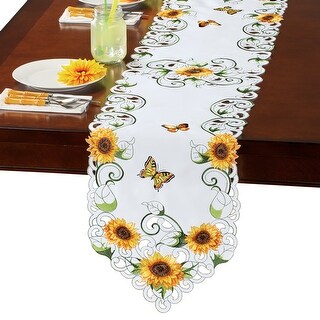 Embroidered Sunflower Blooms and Butterflies Table Linens - Bed Bath ...