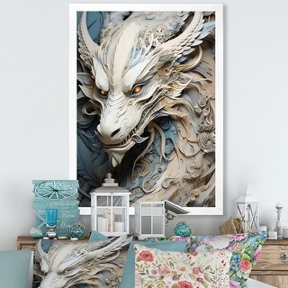 Designart "Epic Blue And Grey Dragon Odyssey I" Dragons Framed Wall ...