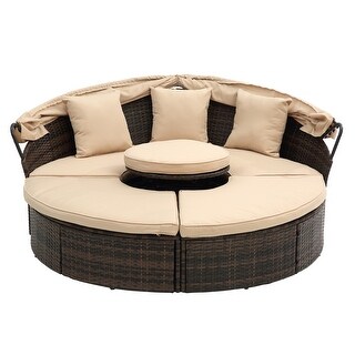 Outdoor Patio Canopy Bed Round Daybed with Washable Cushions, Clamshell ...