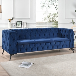 Tufted Button Sofa 3 Seat Fabric Couch with Removable Cushion Sofa ...
