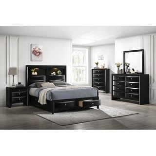 Tanner 4 Piece Black LED Bookcase Storage Platform Bedroom Set - Bed ...
