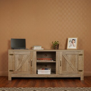 Brown Wood TV Stand Console Cabinet with Doors and Shelves for 65 in ...