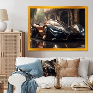 Designart "Futuristic Black Sports Car Racing In Urban Setting I" Cars ...