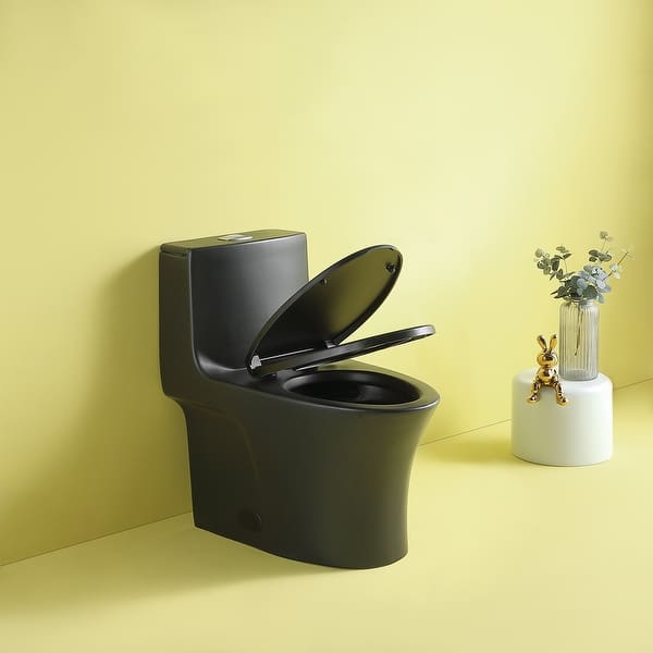 Matte Black Dual Flush 1-Piece Elongated Toilet with Soft-Close Seat ...