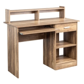 Brown P2 Chipboard Computer Desk with Drawer and Shelf Storage - Bed ...