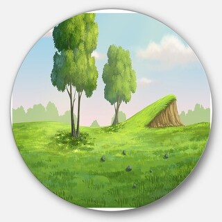 Designart 'Green Garden with Mound and Trees' Landscape Round Wall Art ...
