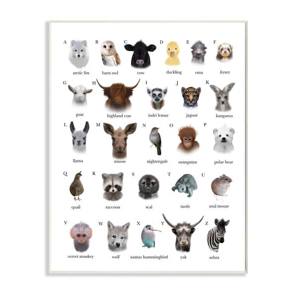 Stupell Alphabet Chart of Wild Animals over White Wood Wall Art - Multi ...