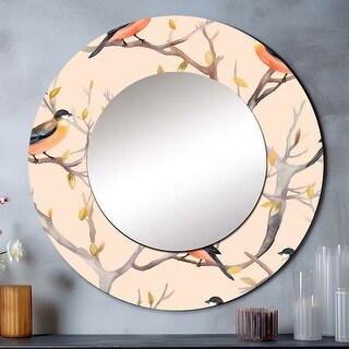 Designart "Little Birds On The Tree Branches VIII" Animals Large Round ...
