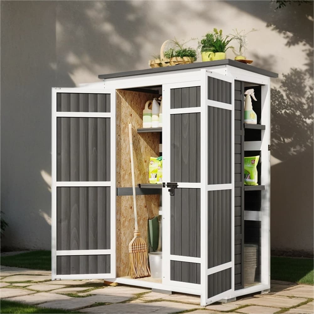 Wood Tool Organizer Garden Storage Cabinet Shed with Waterproof Asphalt ...