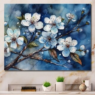 Designart "White Blue Apple Tree Artistry Ii" Floral Apple Tree Canvas ...