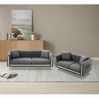 Luxurious Velvet Tufted Sofa and Loveseat Set with Gold Legs, Removable ...