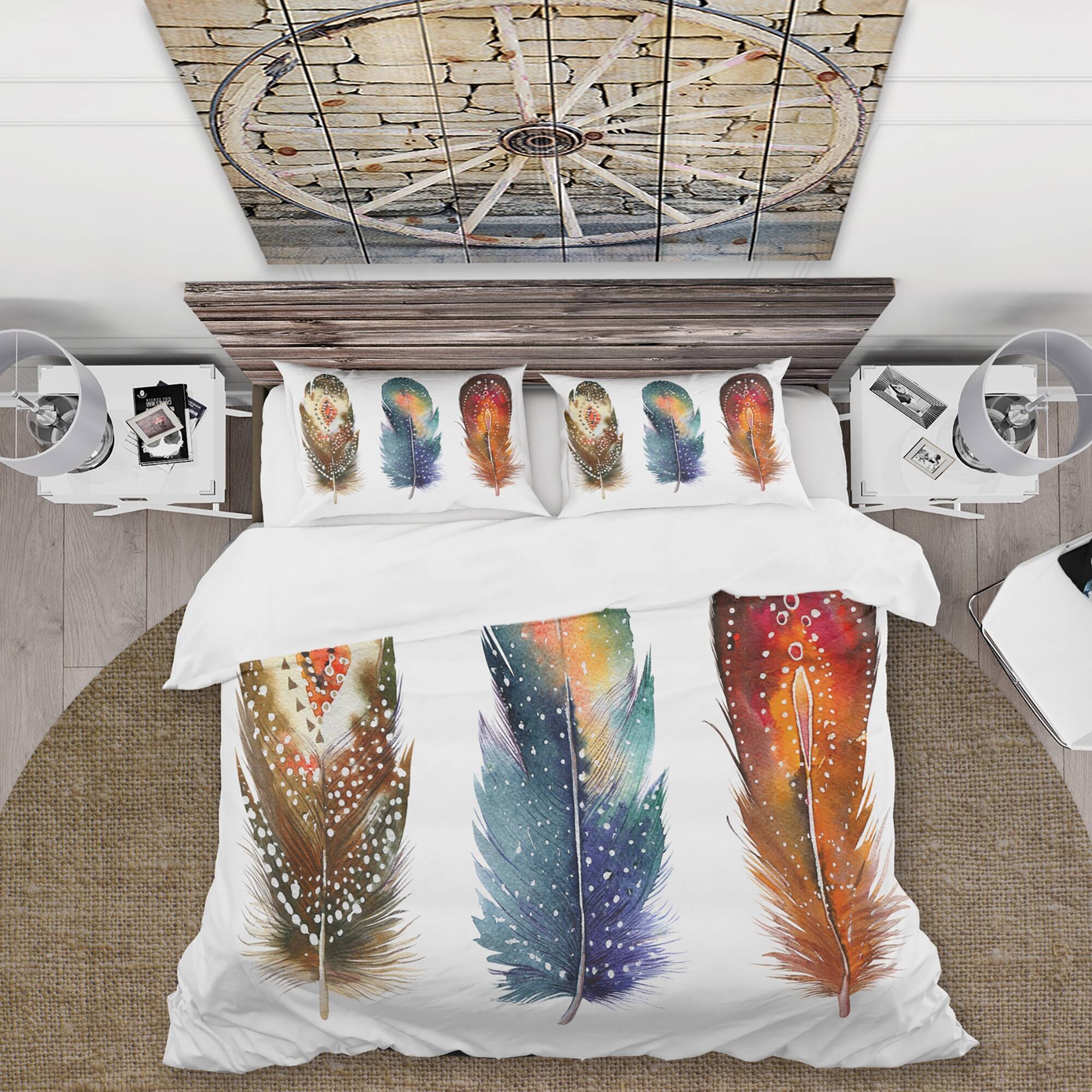 Designart Colourful Boho Feather Set Ix Bohemian And Eclectic Duvet