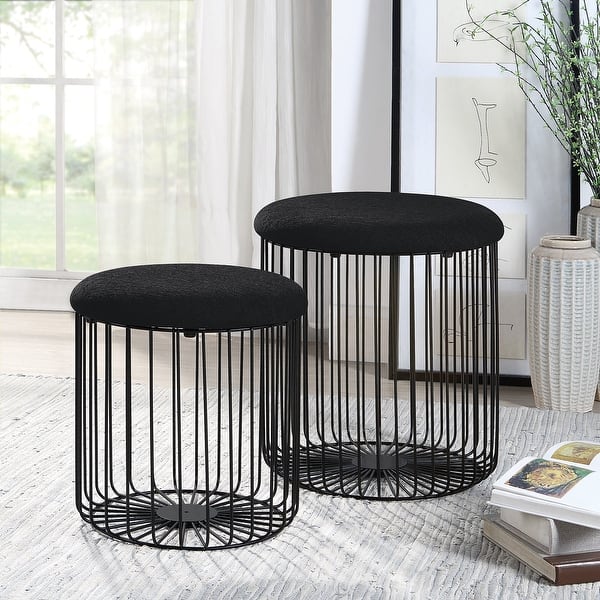 Kain 2 Piece Nesting Stools Set with Black Fabric Seat and Metal Frame ...