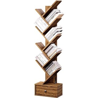 Tree Bookshelf with Drawer, 8-Tier Vertical Bookshelf, Modern Bookcase ...