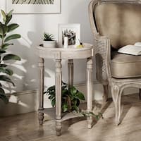 COZAYH Farmhouse Round End Table with Storage Shelf, French Country Accent Side Table, Handmade ...
