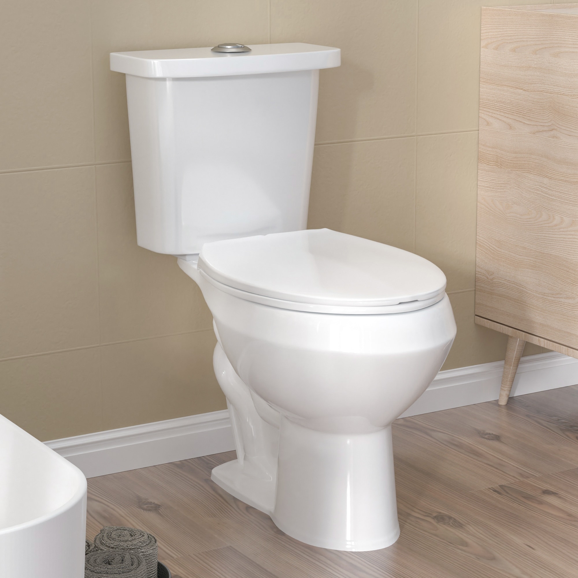 White Porcelain Corner 1.28GPF Two-Piece Siphonic Flush Elongated ...
