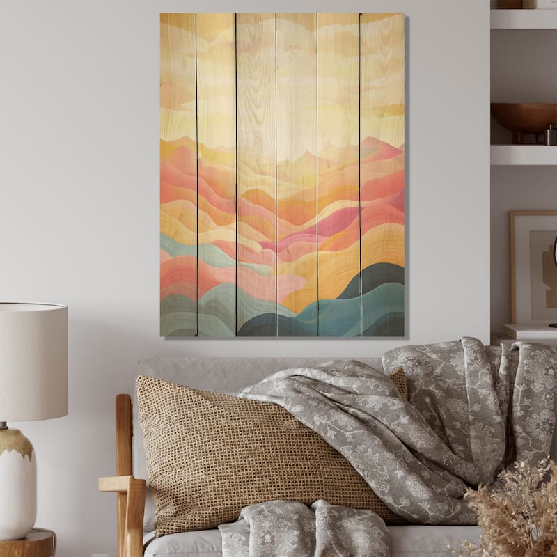 Designart "Bold Sunset Mountain Horizon" Sunrisesunset Wood Wall Decor ...
