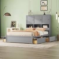 King Size Upholstery Platform Bed with Storage Headboard, 2 Drawers and ...
