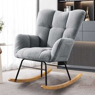 Gray Modern 26.37" High Back Upholstered Buttons Tufted Rocking Chair ...