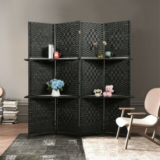 4 Panel Folding Room Divider with Shelf, Partition Screen Home Office ...