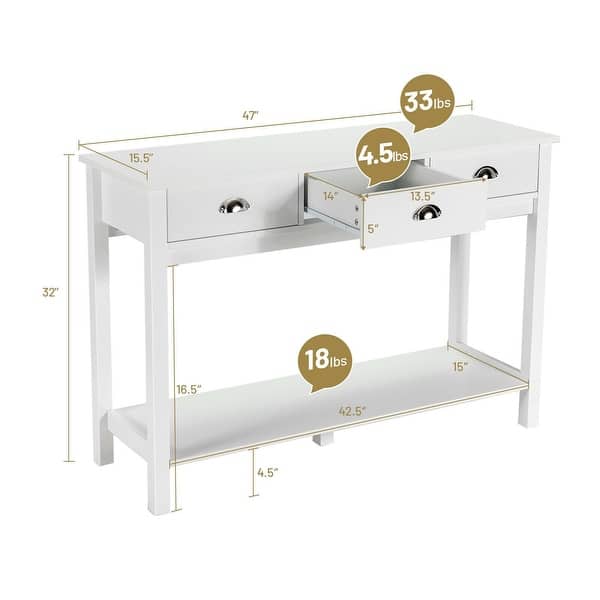Modern Tall Entryway Table with 3 Drawers and 2 Tier Storage Shelves ...