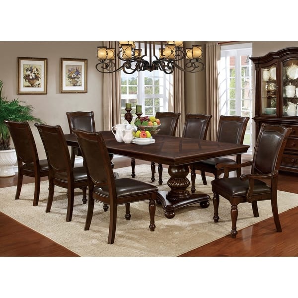 Madzharovo Traditional Brown Cherry Faux Leather Formal 9-Piece Dining Set by Copper Grove - Bed ...