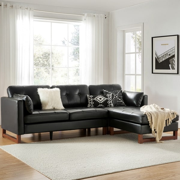Frances Mid-century Style Genuine Leather Sectional Sofa and Chaise ...