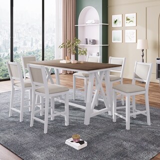 Rustic 7-Piece Counter Height Farmhouse Wooden Dining Table Set with 6 ...
