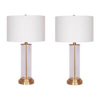 Sagebrook Home Glass, Set Of 2, 26"H, Clear Cylinder Table Lamps, Gold ...