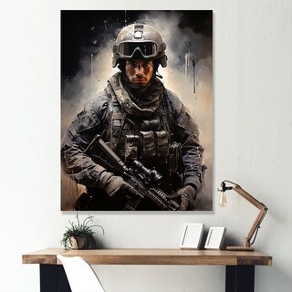 Designart "Modern Warfare Us Soldier" Military Wall Art Black - Global ...