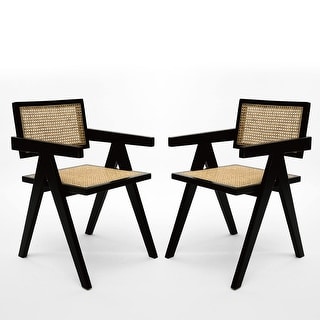 Dining Chairs Set of 2, Wooden Armchair Cane Kitchen Chairs with Arms ...