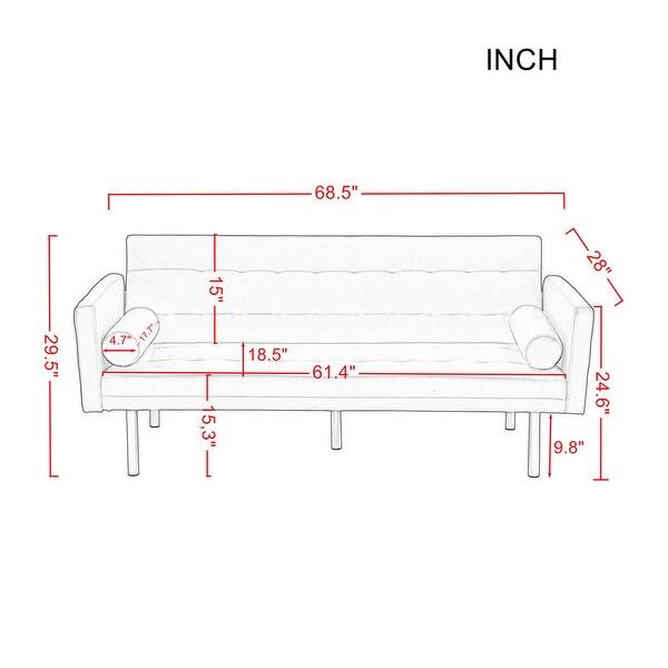 68.5' Convertible Folding Futon Sofa Bed, PU Leather Sleeper Sofa ...