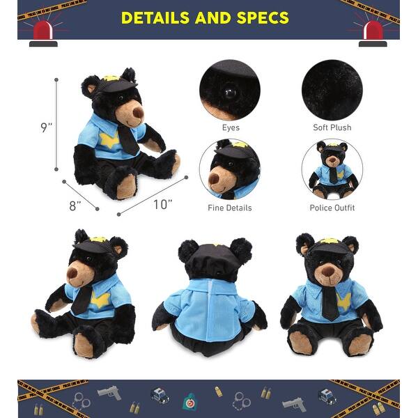 DolliBu Black Bear Police Officer Plush Toy with Cop Uniform and Cap ...