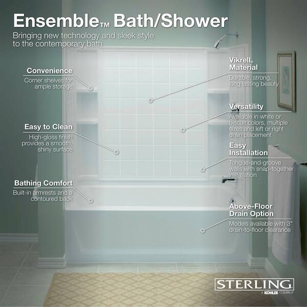 Sterling 71114106 Ensemble 54-1/4" x 60" x 43-1/2" Vikrell Shower Wall ...