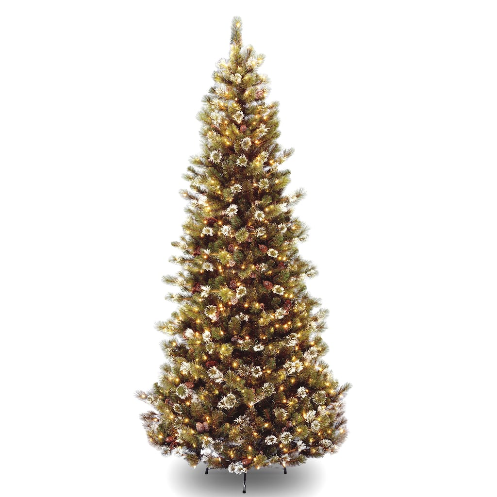 National Tree Company 9 ft. Glittery Pine Slim Tree with Clear Lights ...