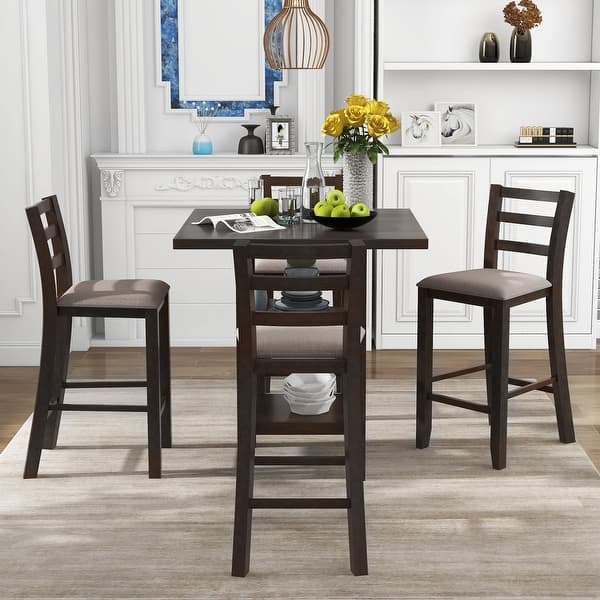 5-Piece Counter Height Square Dining Table Set w/Shelf & Padded Chairs ...