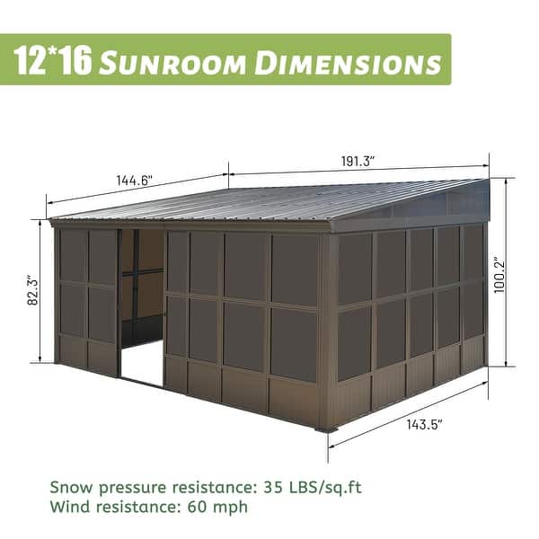 Domi Aluminum Patio Gazebo with Galvanized Roof and Screened Sunroom ...