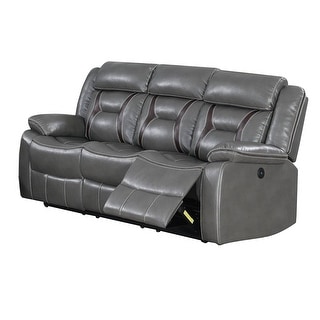Leatherette Power Motion Sofa with Contrast Stitching, Gray - Bed Bath ...