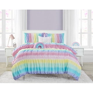 Rainbow Ruched Ultra Soft Microfiber Comforter Set with Rainbow Shaped ...