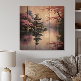 Designart "Asian Art Serene Pagoda VIII" Asian Print on Natural Pine ...