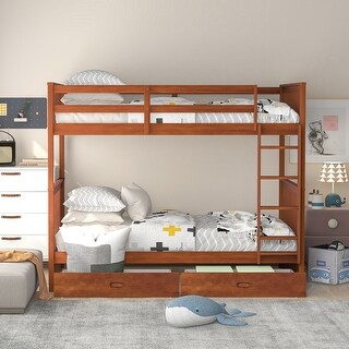 Twin-Over-Twin Bunk Bed w/ Ladders and Storage Drawers for Girls, Boys ...