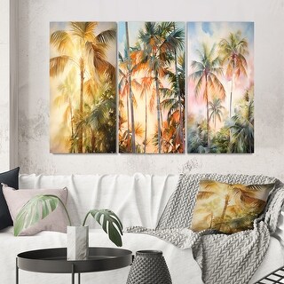 Designart "Palm Trees Romantic Impression II" Floral Wall Art Set Of 3 ...
