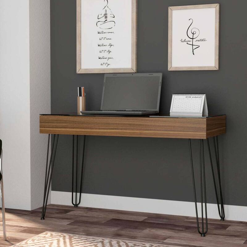 Modern Mahogany and Black Geometric Computer Desk - Overstock - 35450097