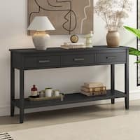 Black Modern 59.1" Wood Console Table, 3 Drawers, Large Shelf - Bed ...